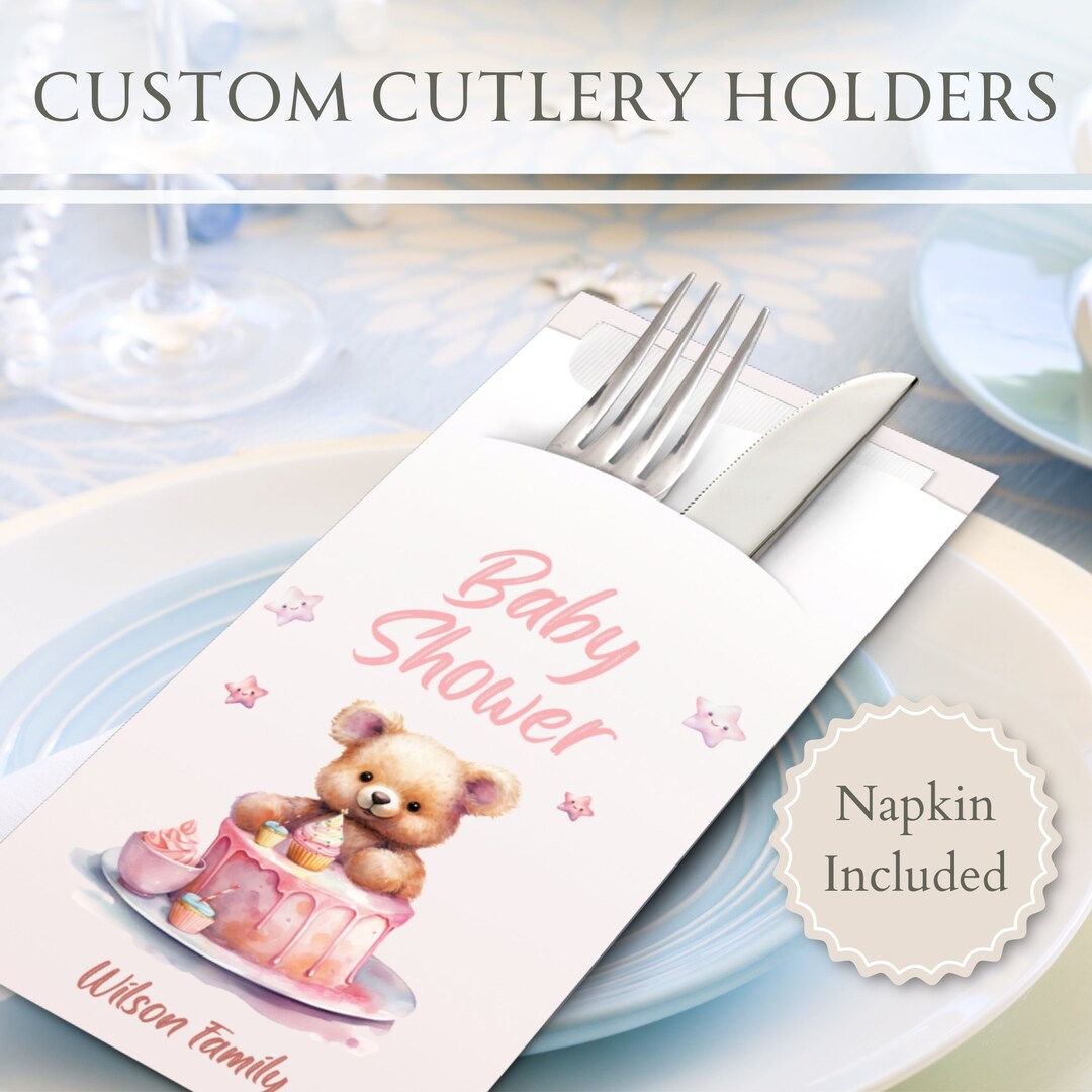 Personalized Baby Shower Cutlery Holders With Premium Napkins Party ...