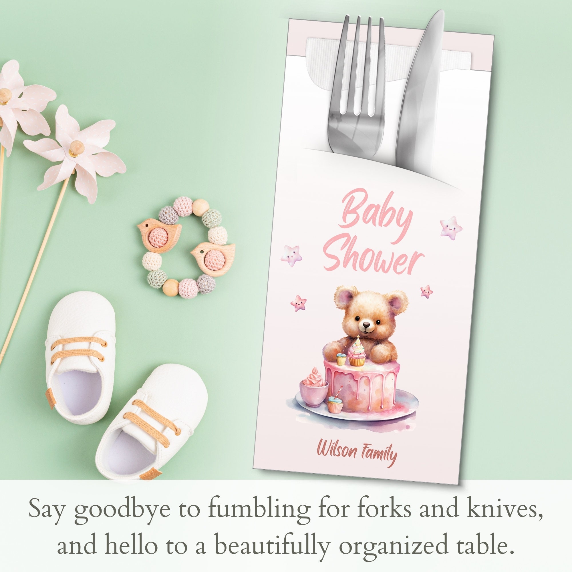 Personalized Baby Shower Cutlery Holders With Premium Napkins Party ...