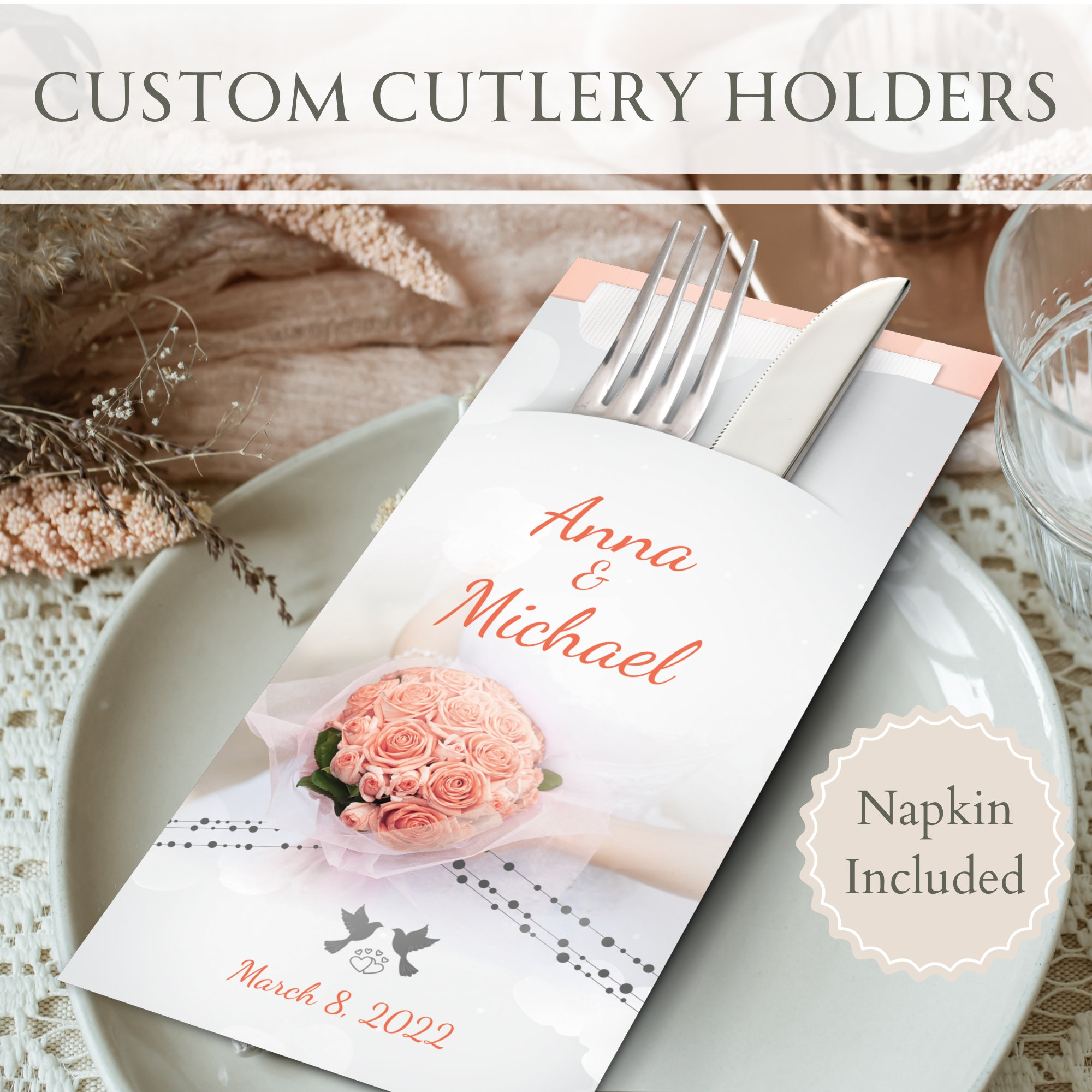 Personalized Wedding Cutlery Holders With Premium Napkins Reception ...