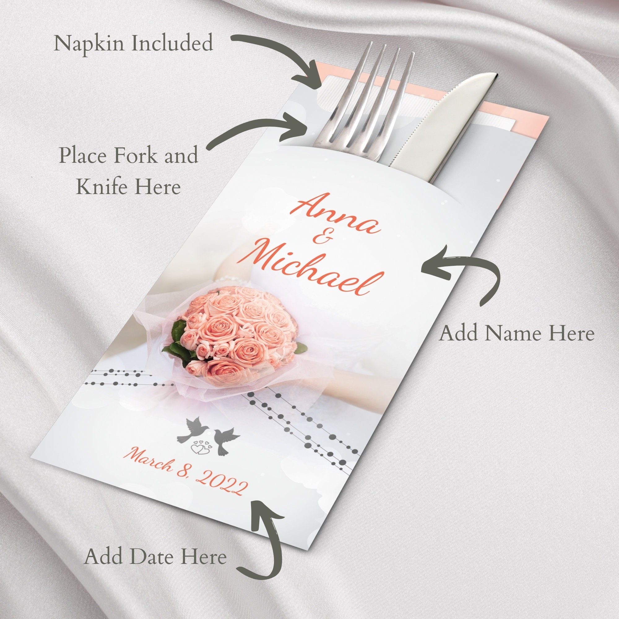 Personalized Wedding Cutlery Holders With Premium Napkins Reception ...