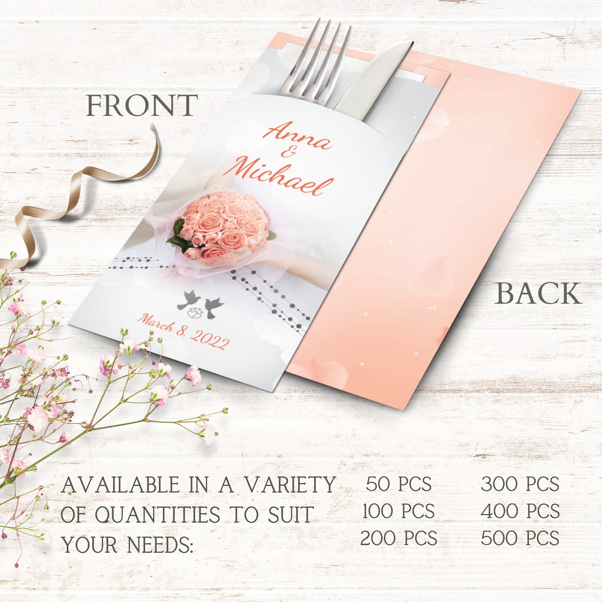 Personalized Wedding Cutlery Holders With Premium Napkins Reception ...