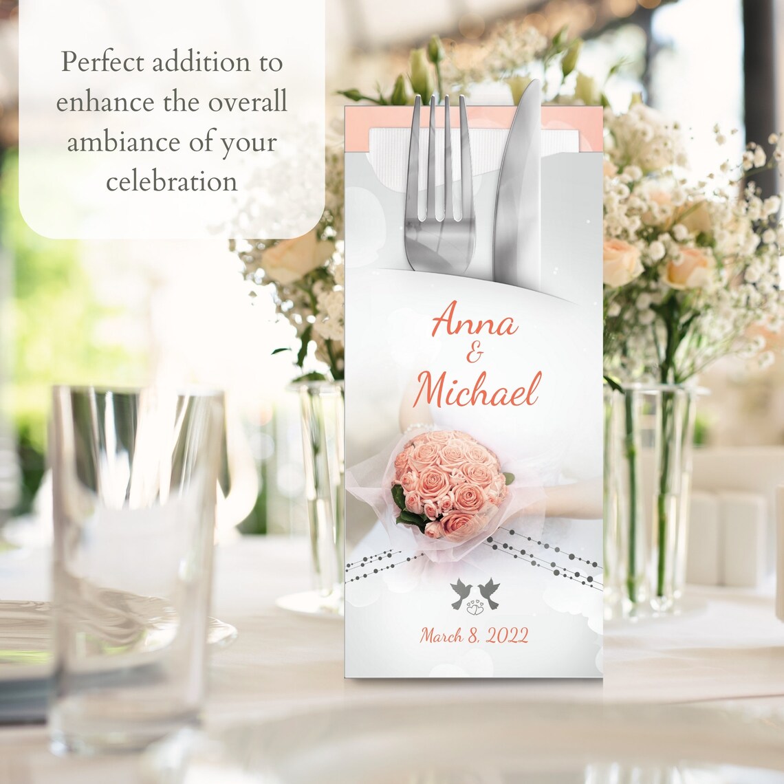 Personalized Wedding Cutlery Holders With Premium Napkins Reception ...