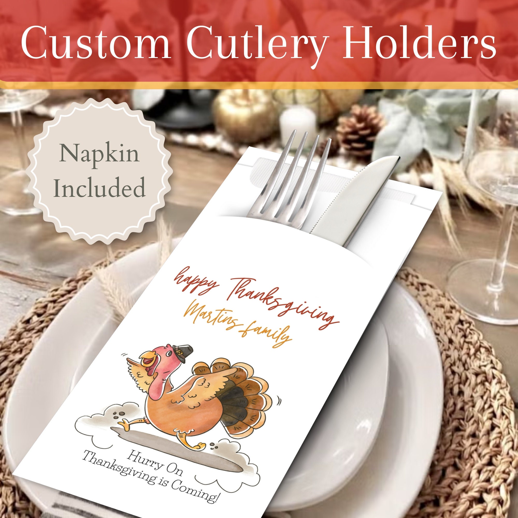 Personalized Thanksgiving Cutlery Holders With Premium Napkins Dinner ...