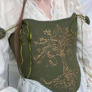 Green Historical Corset, Chest Corset With Hand-painted Elven Tree ...