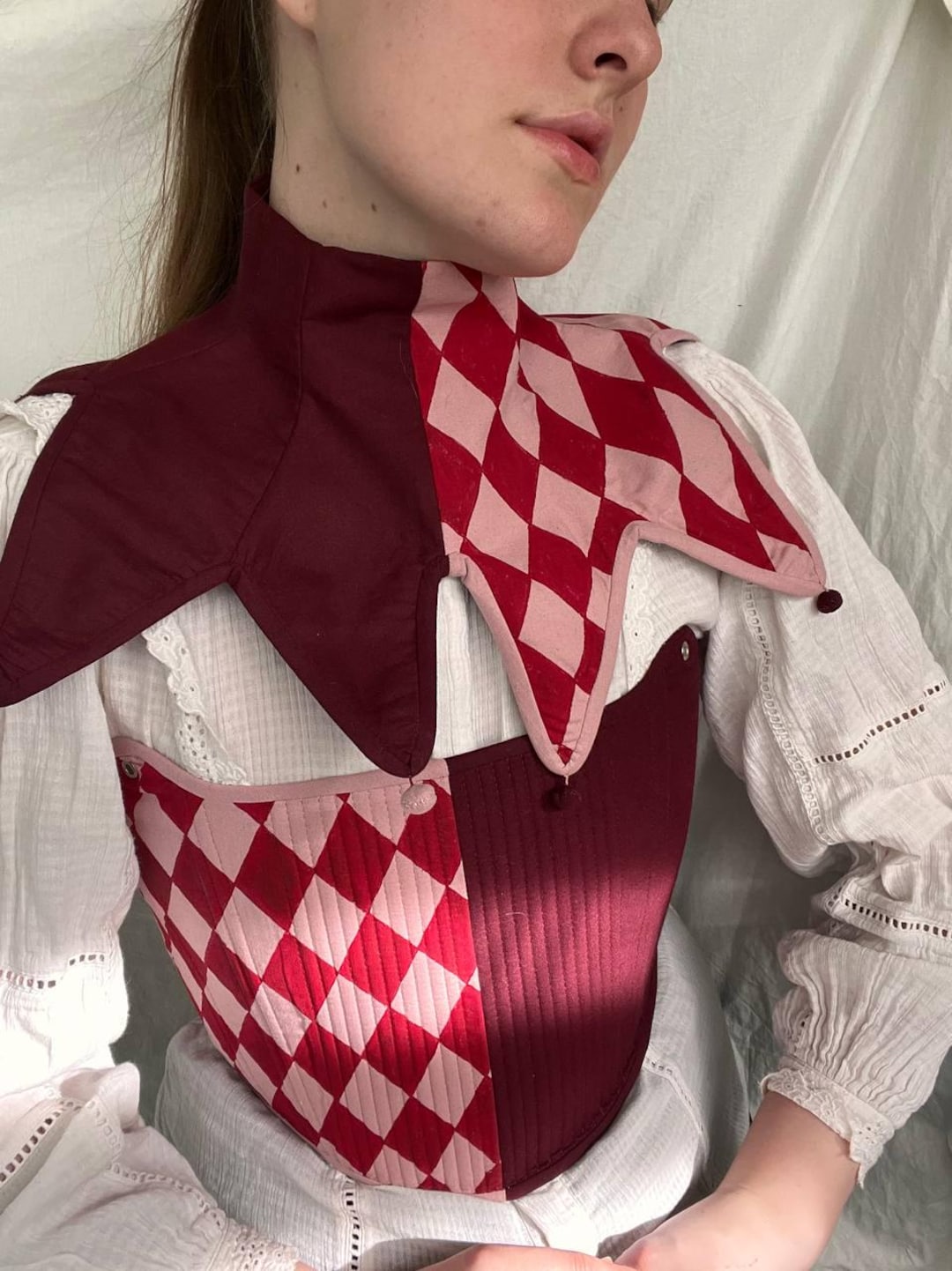 Buffoon Costume Pink-burgundy, Coloring Collar and Corset Medieval ...