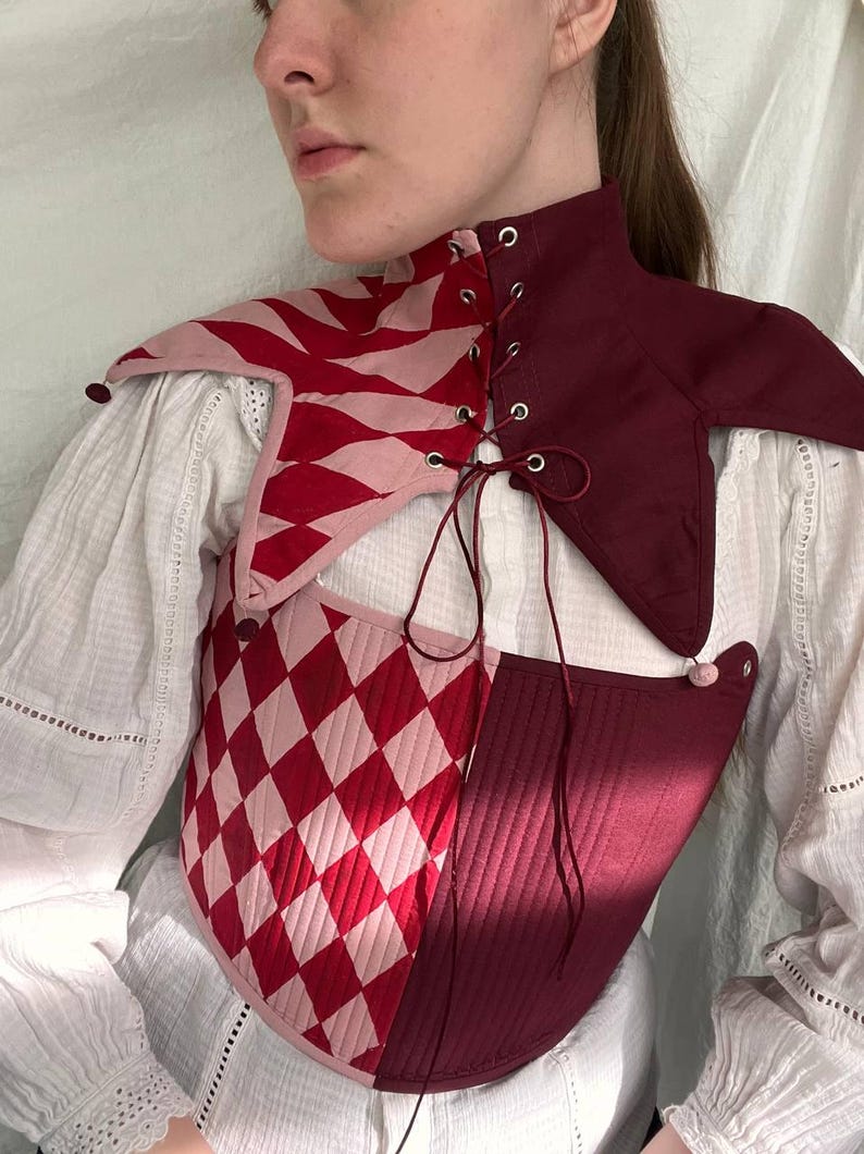 Buffoon Costume Pink-burgundy, Coloring Collar and Corset Medieval ...