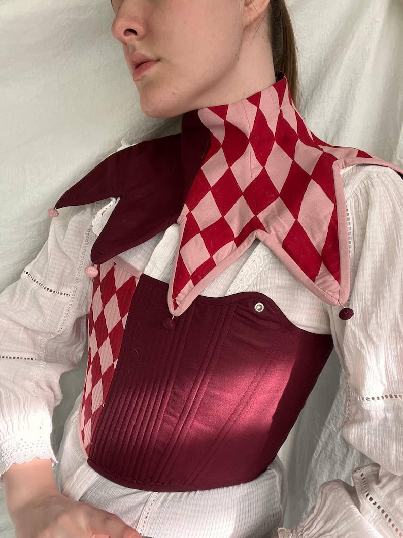 Buffoon Costume Pink-burgundy, Coloring Collar and Corset Medieval ...