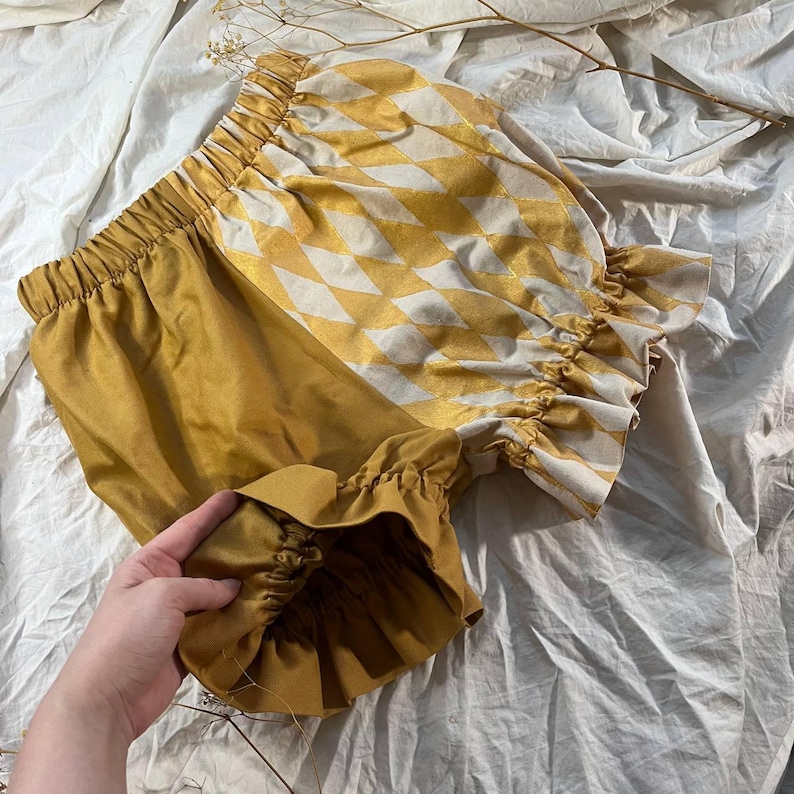 Yellow-gold Fancy Ruffle Short Bloomers, Harlequin Clown Cosplay Shorts ...