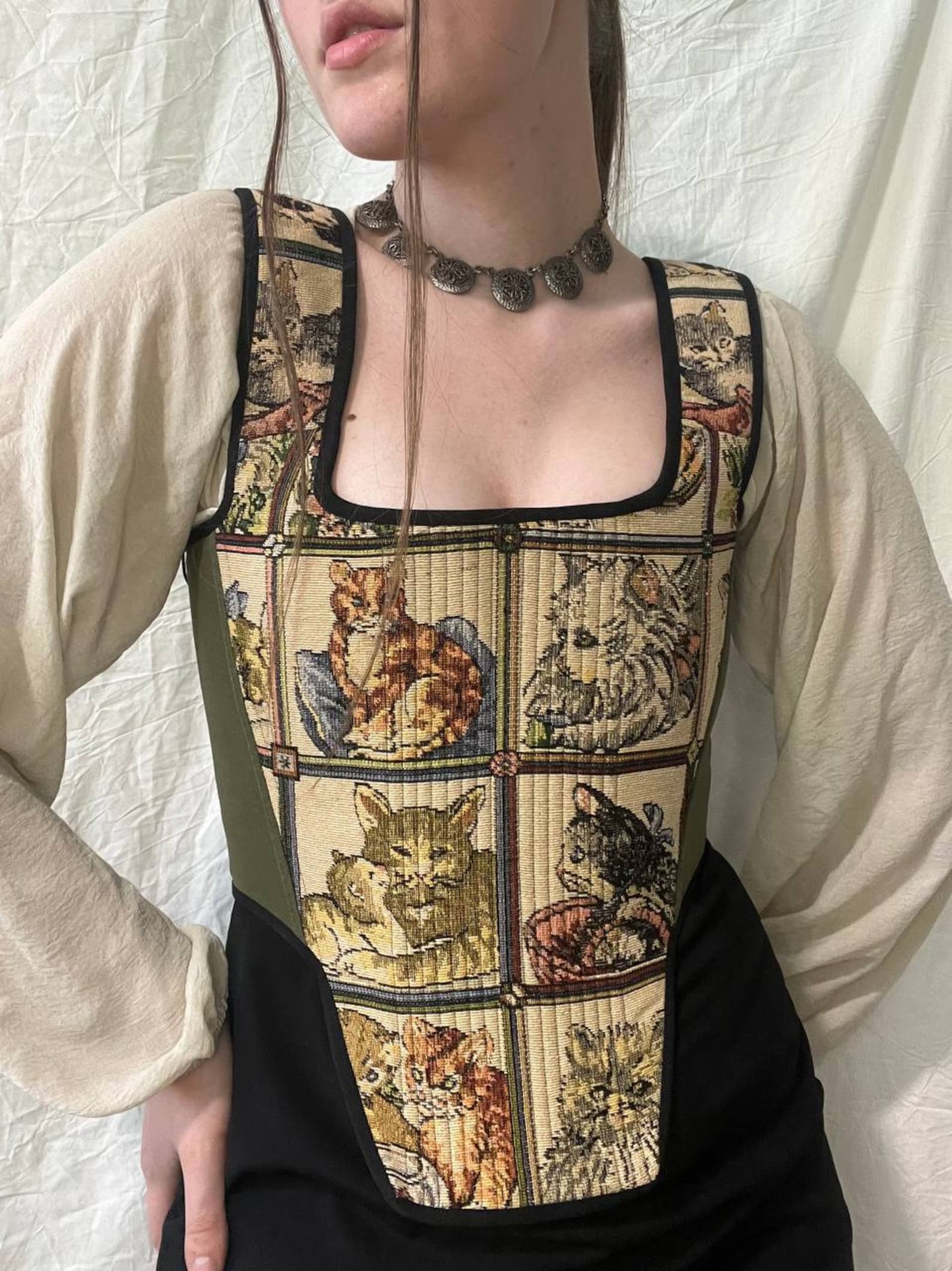 Reversible Tapestry Corset With Cats, Cute Corset Top, Chest Corset ...