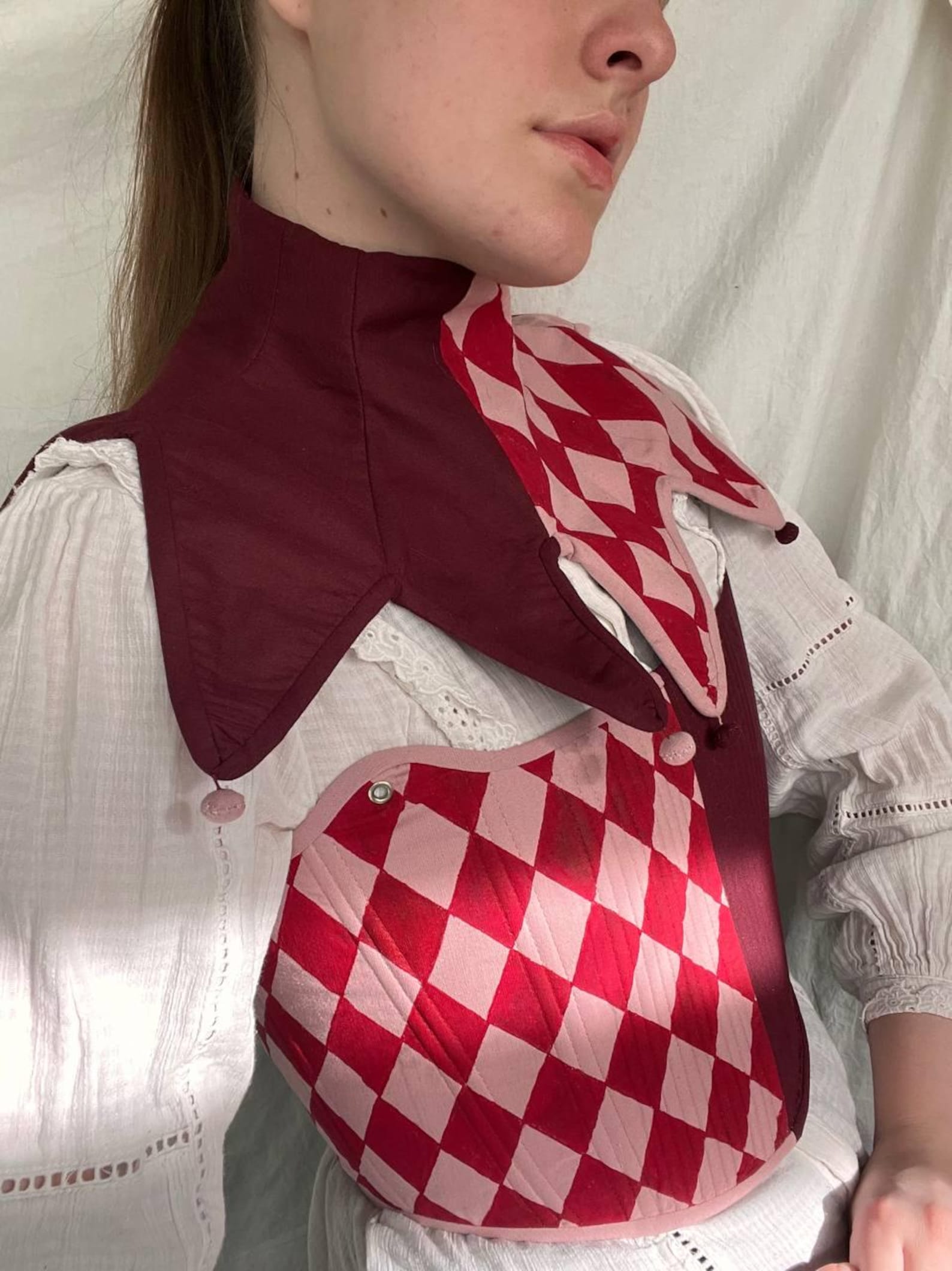 Buffoon Costume Pink-burgundy, Coloring Collar and Corset Medieval ...