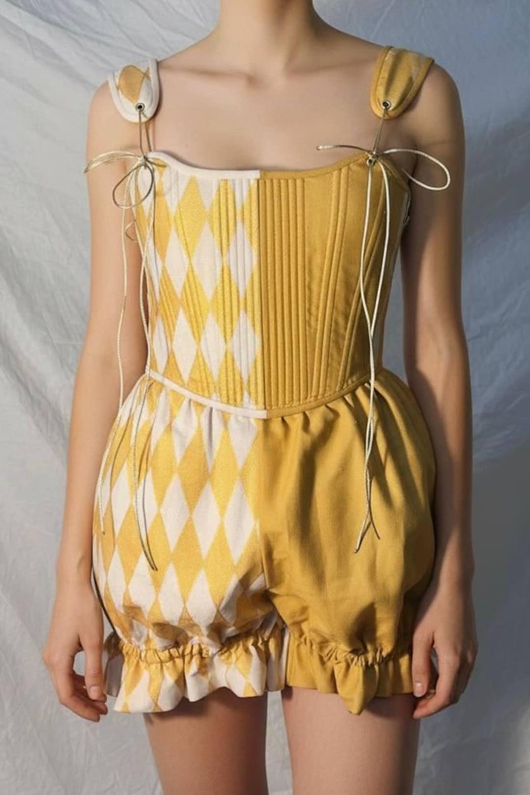 Hand-painted Gold Diamond Clown Costume, Baroque Corset, Ruffle Shorts ...