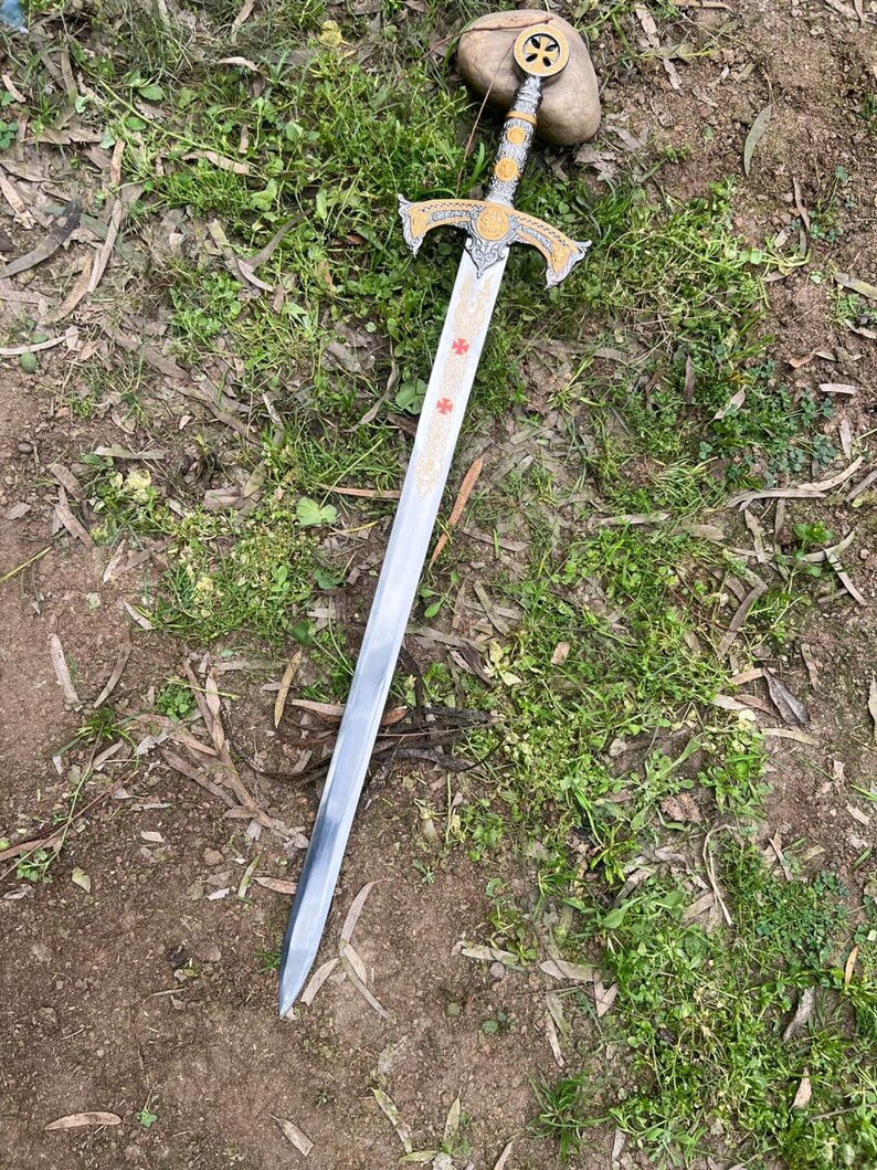 Handmade Templar Knights Sacred Holy Longsword Ornate Full Length Steel ...