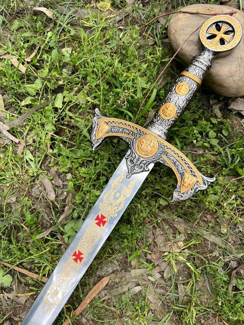 Handmade Templar Knights Sacred Holy Longsword Ornate Full Length Steel ...