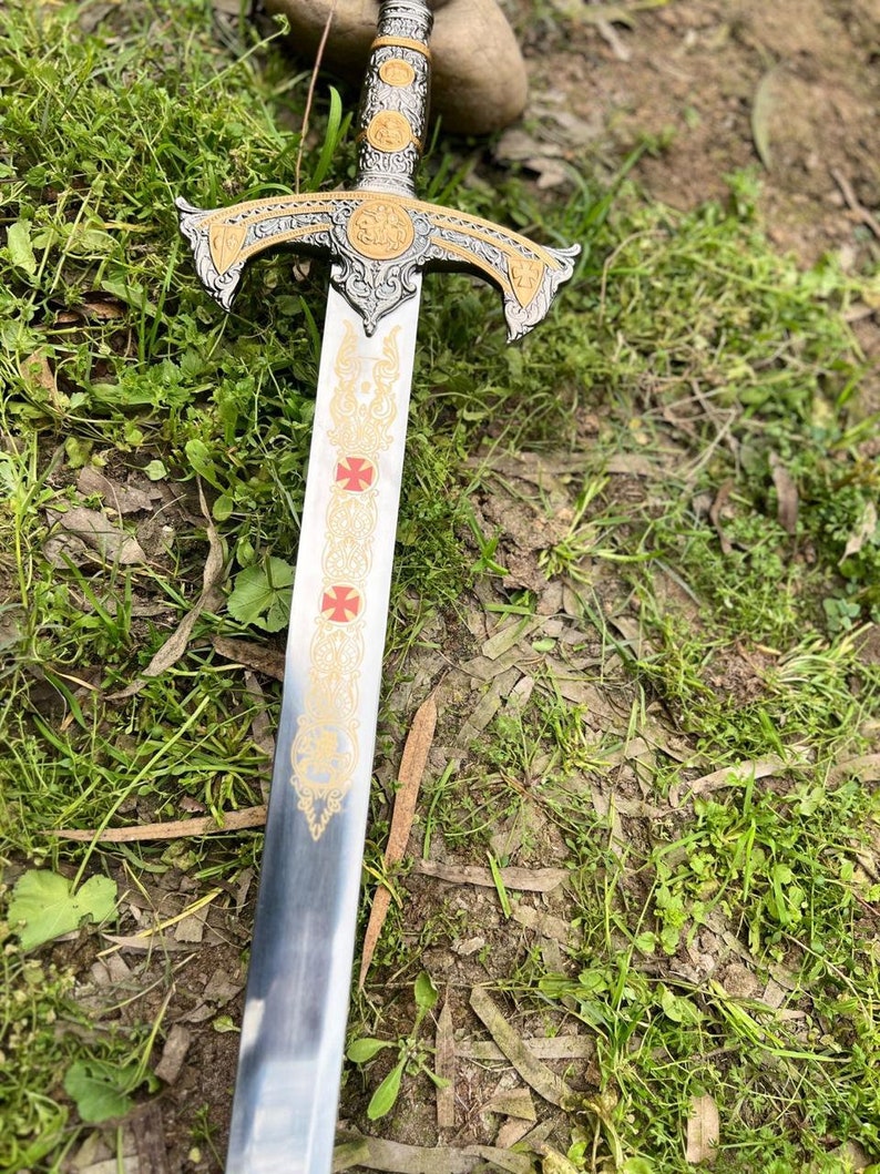 Handmade Templar Knights Sacred Holy Longsword Ornate Full Length Steel ...