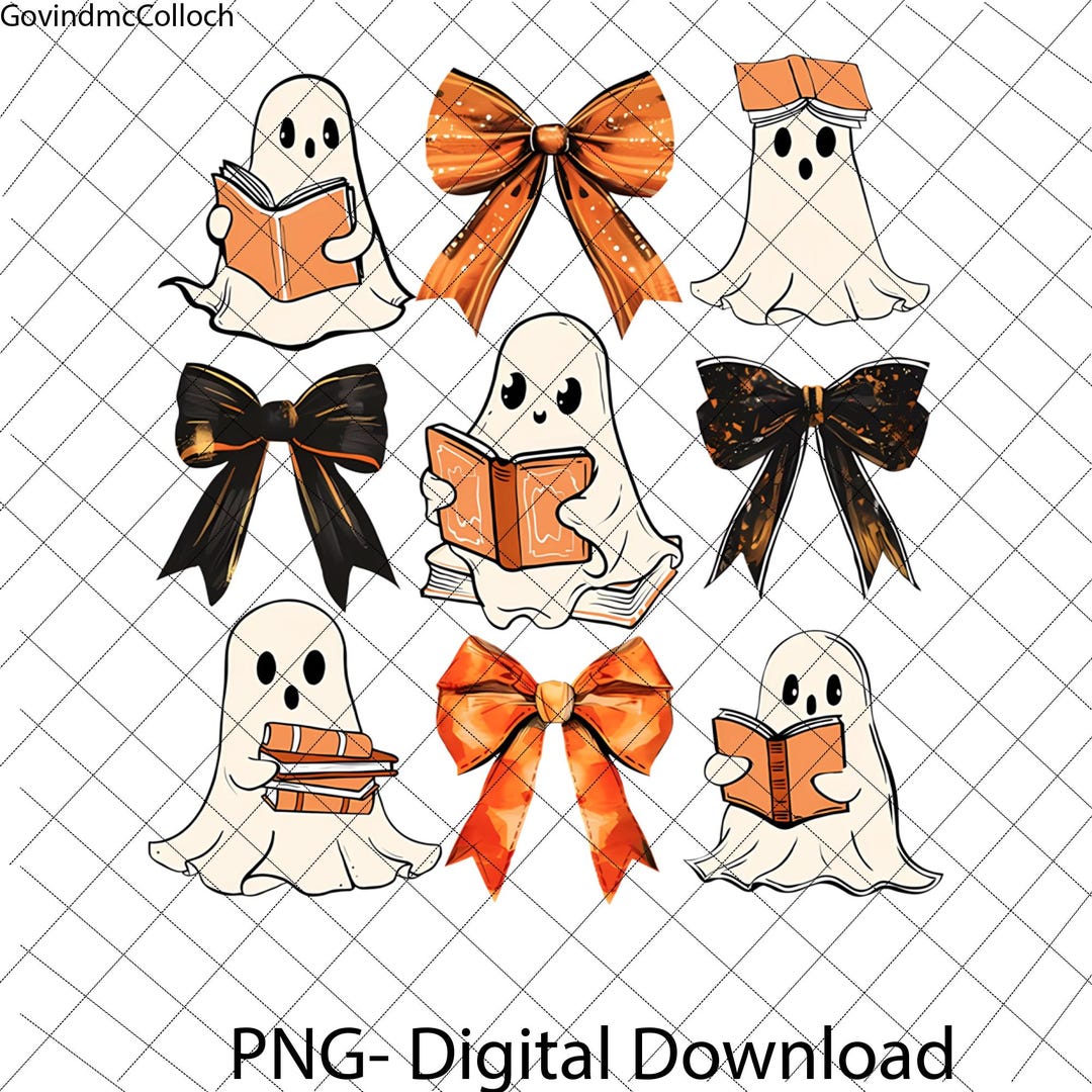 Bookish Ghost Pumpkin PNG, Ghost Reading Png,retro Halloween Png, Cute ...