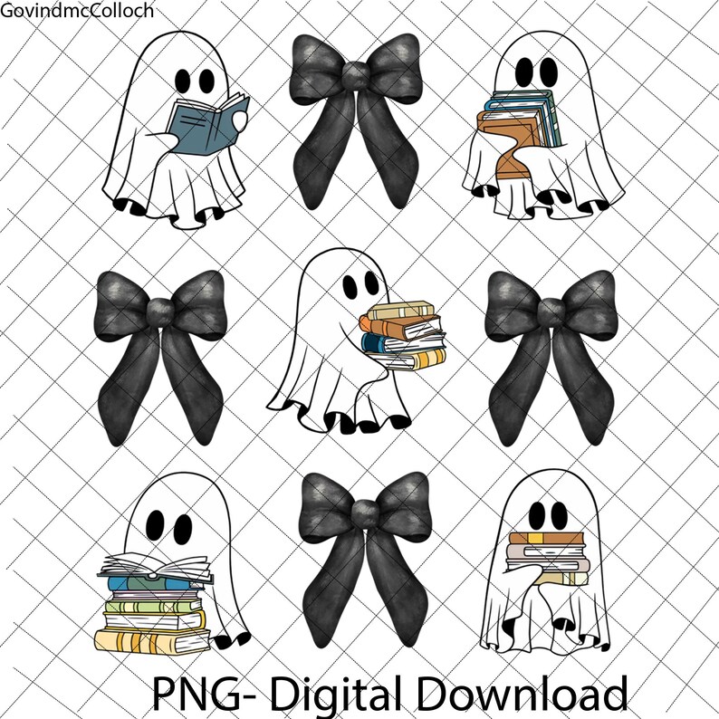 Coquette Bow Ghost Reading Books Png, Halloween Bookish Png, Ghosts ...