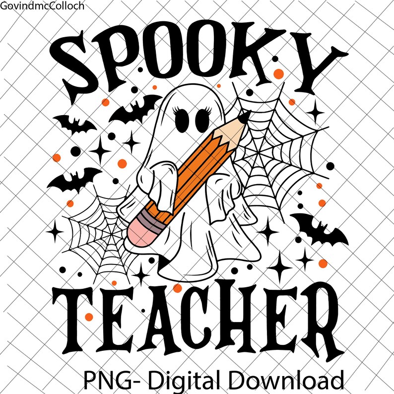 Spooky Teacher Png, Retro Halloween Png, Cute Ghost Png, Spooky Vibes ...