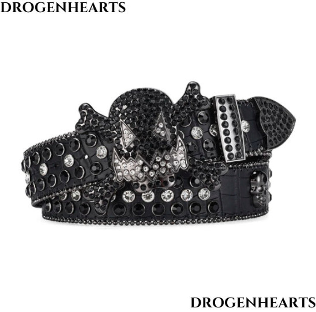 Men's Jeans Rhinestone Dark Skull Head Women Belt Western Denim Shiny ...