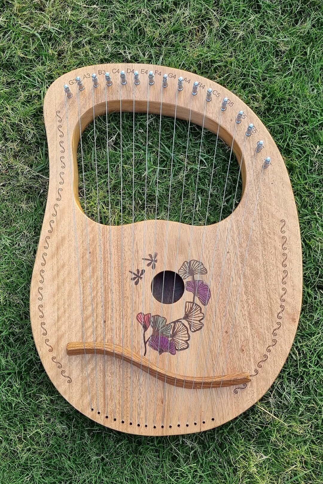 16 String Lyre Harp Lotus Leaf Carving, Vintage Color Mahogany Lyre ...