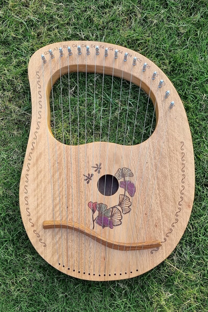 16 String Lyre Harp Lotus Leaf Carving, Vintage Color Mahogany Lyre ...