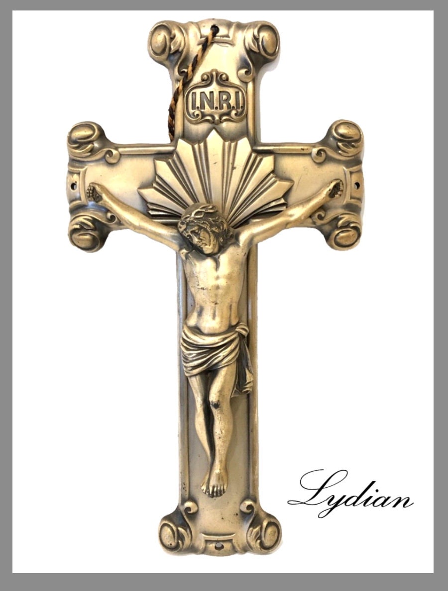 Antique 1940's CASKET CROSS CRUCIFIX, Latin Catholic Memorial Elaborate ...