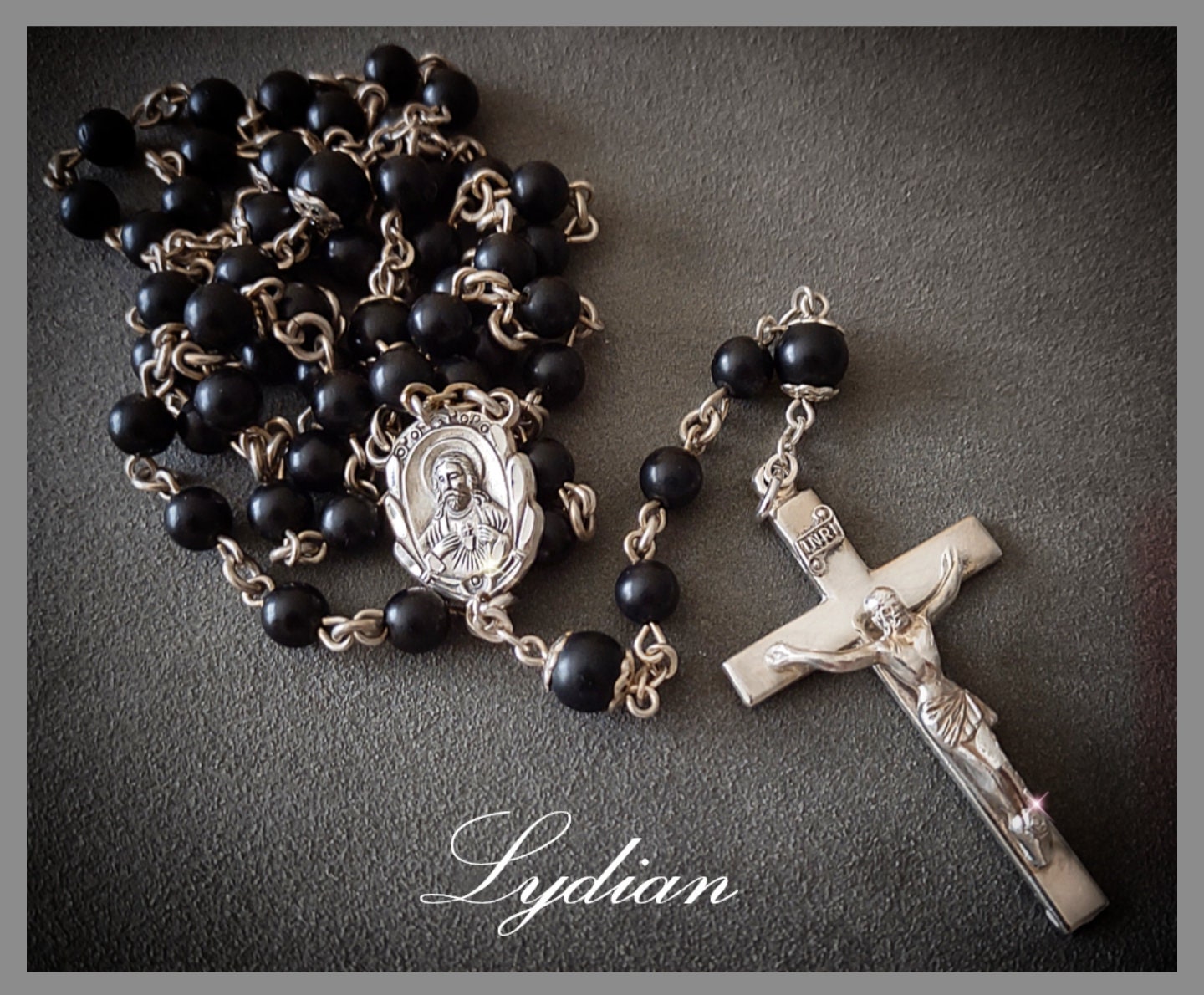 Vintage CREED BLACK ONYX Sterling Rosary, Sacred Heart, 21, 28g, Mint ...