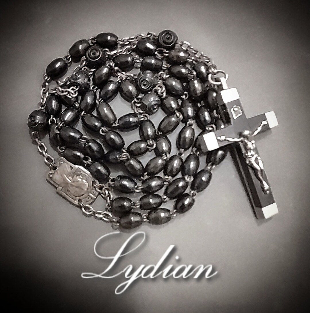 Antique 1920's BLACK BAKELITE ROSARY, Steel With Nickel Crucifix ...