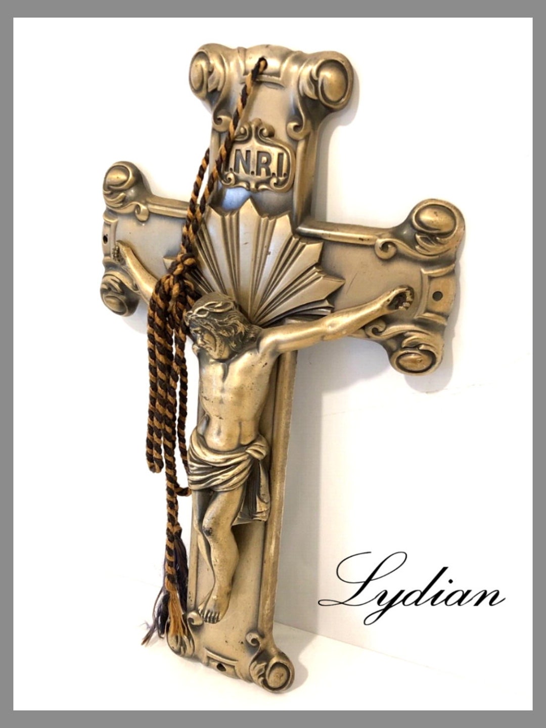 Antique 1940's CASKET CROSS CRUCIFIX, Latin Catholic Memorial Elaborate ...