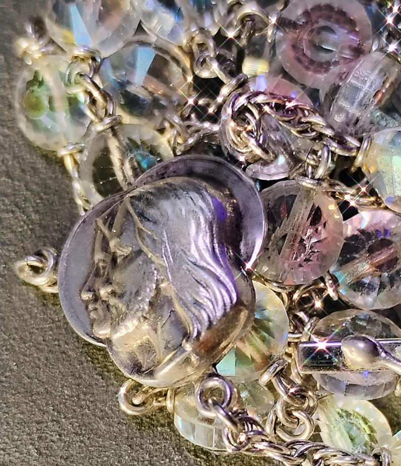 Antique 1960's Premium LEAD CRYSTAL STERLING Rosary, Aurora Borealis ...