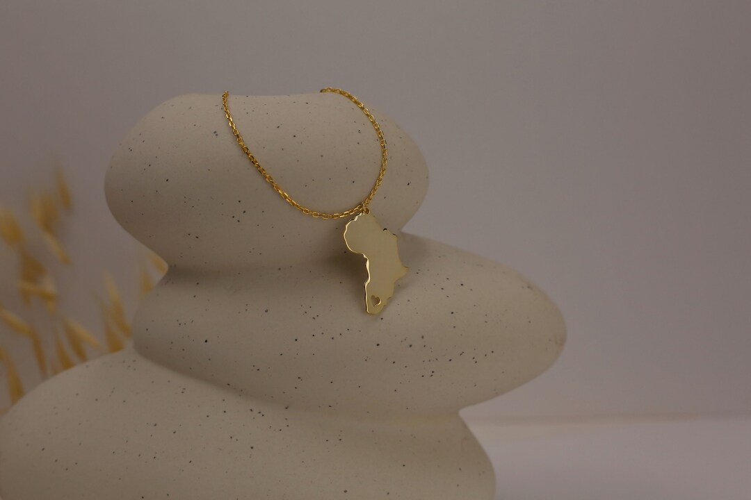 14K Gold Africa Necklace, Dainty African Necklace, Tiny Gold Africa ...