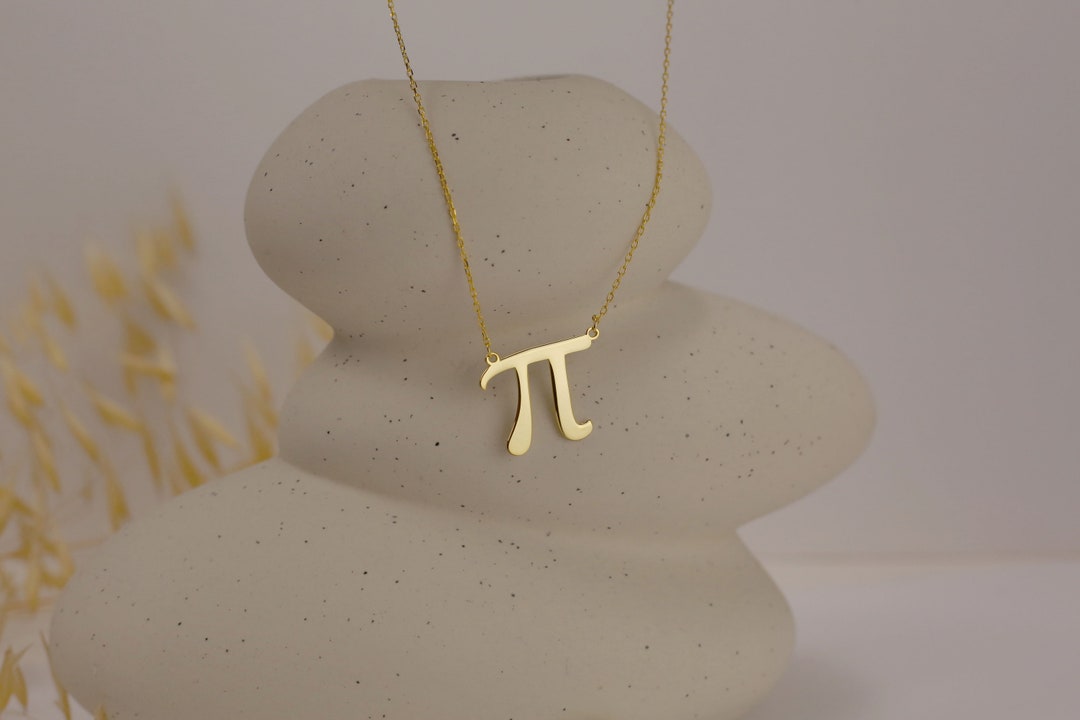 14k Solid Gold Pi Necklace, Pi Jewelry, Math Necklace, Pi Symbol ...