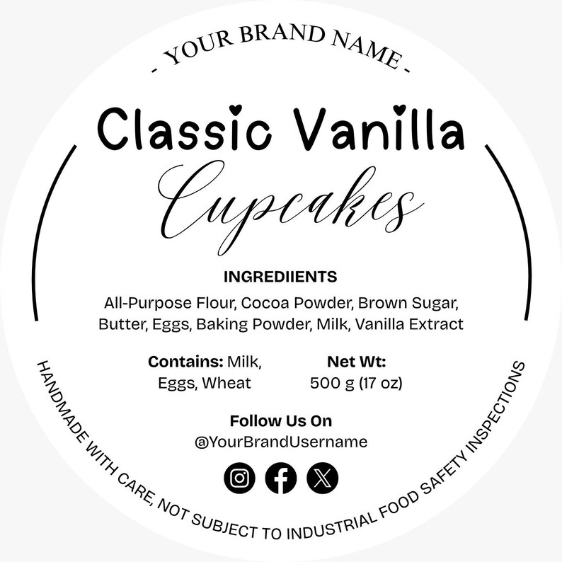 Vanilla Cupcake Label Template: Editable Bakery Stickers (canva Edit ...
