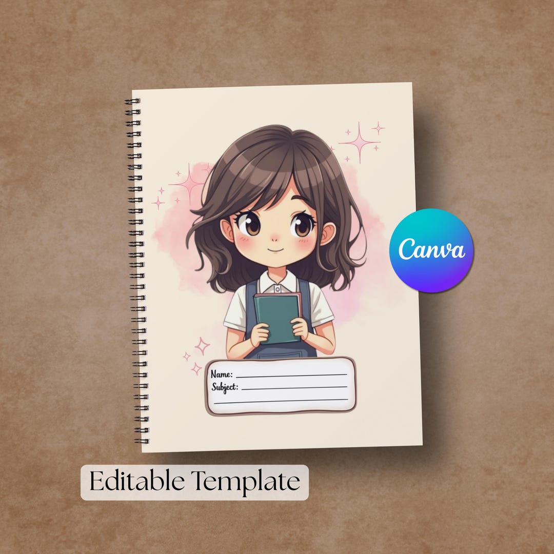 Printable Cute Girl Notebook Cover | Editable Composition Book Cover ...