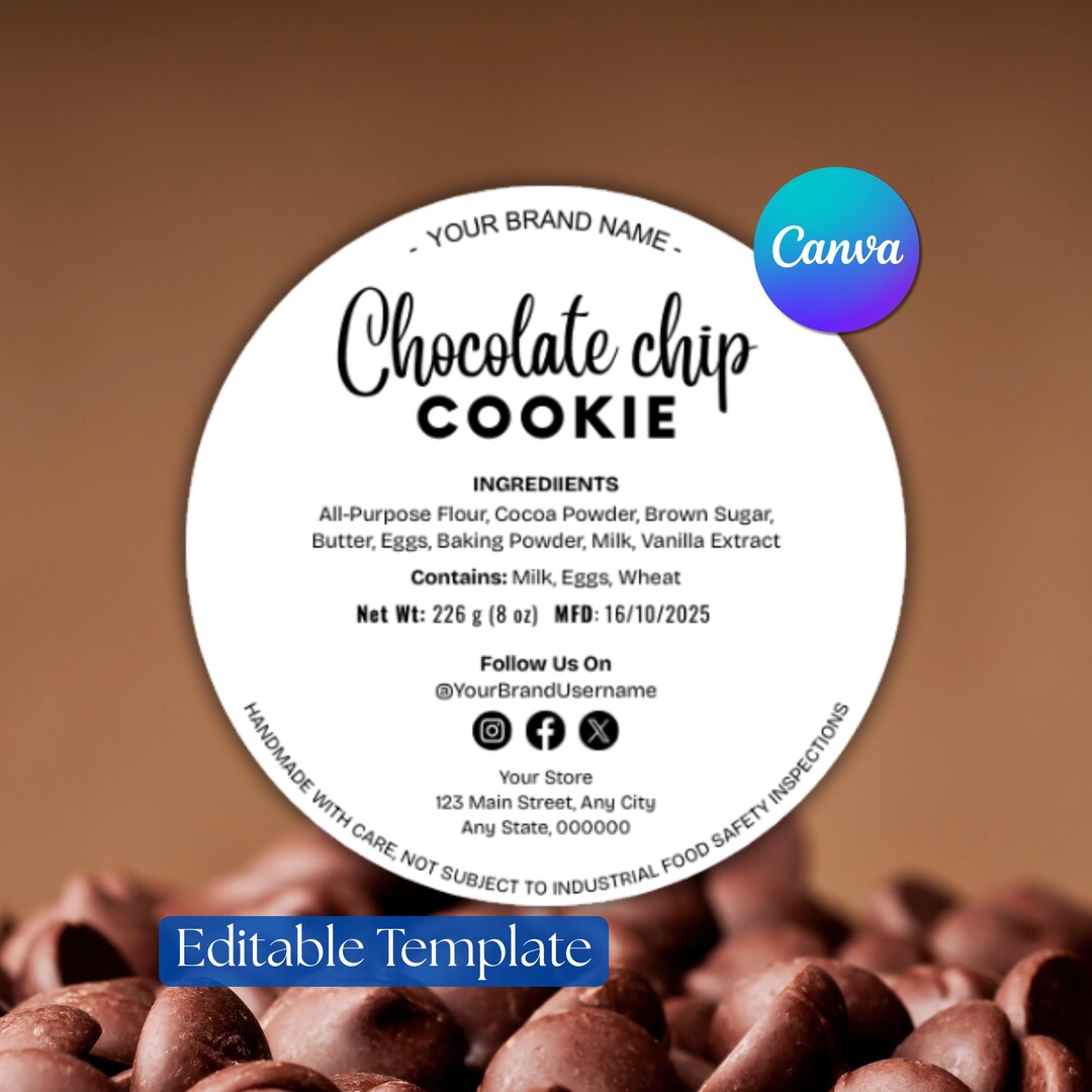 Minimalist Cookie Label Template: Bakery Ingredient Stickers (digital ...