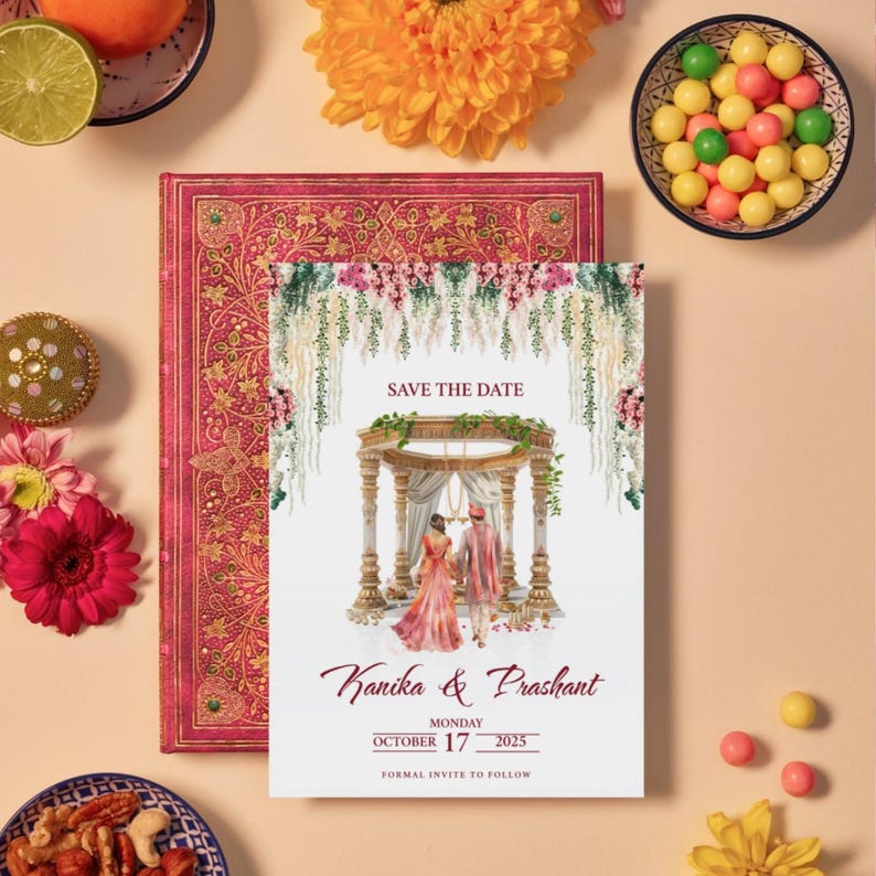 Editable Indian Wedding Save the Date Template | Luxury Floral Mandap ...