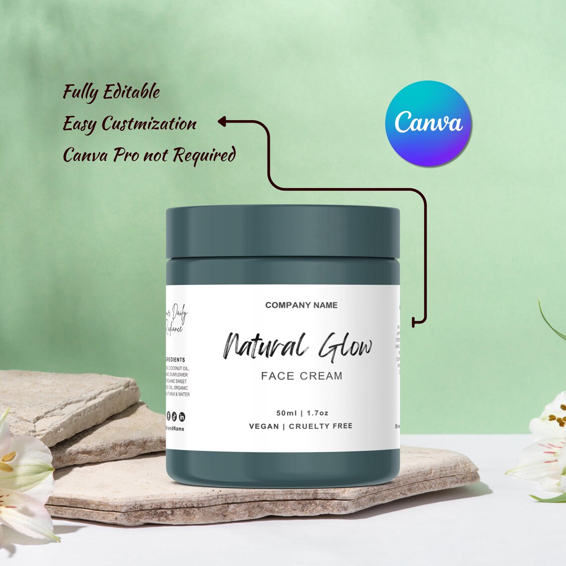 Natural Glow Face Cream Label Template: Minimalist Skincare (digital ...