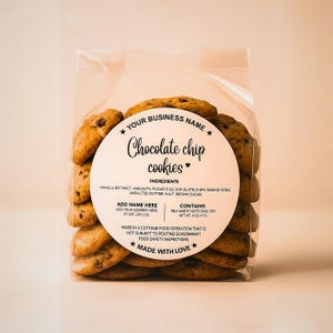 Editable Chocolate Chip Cookie Label Template: Custom Bakery Sticker ...