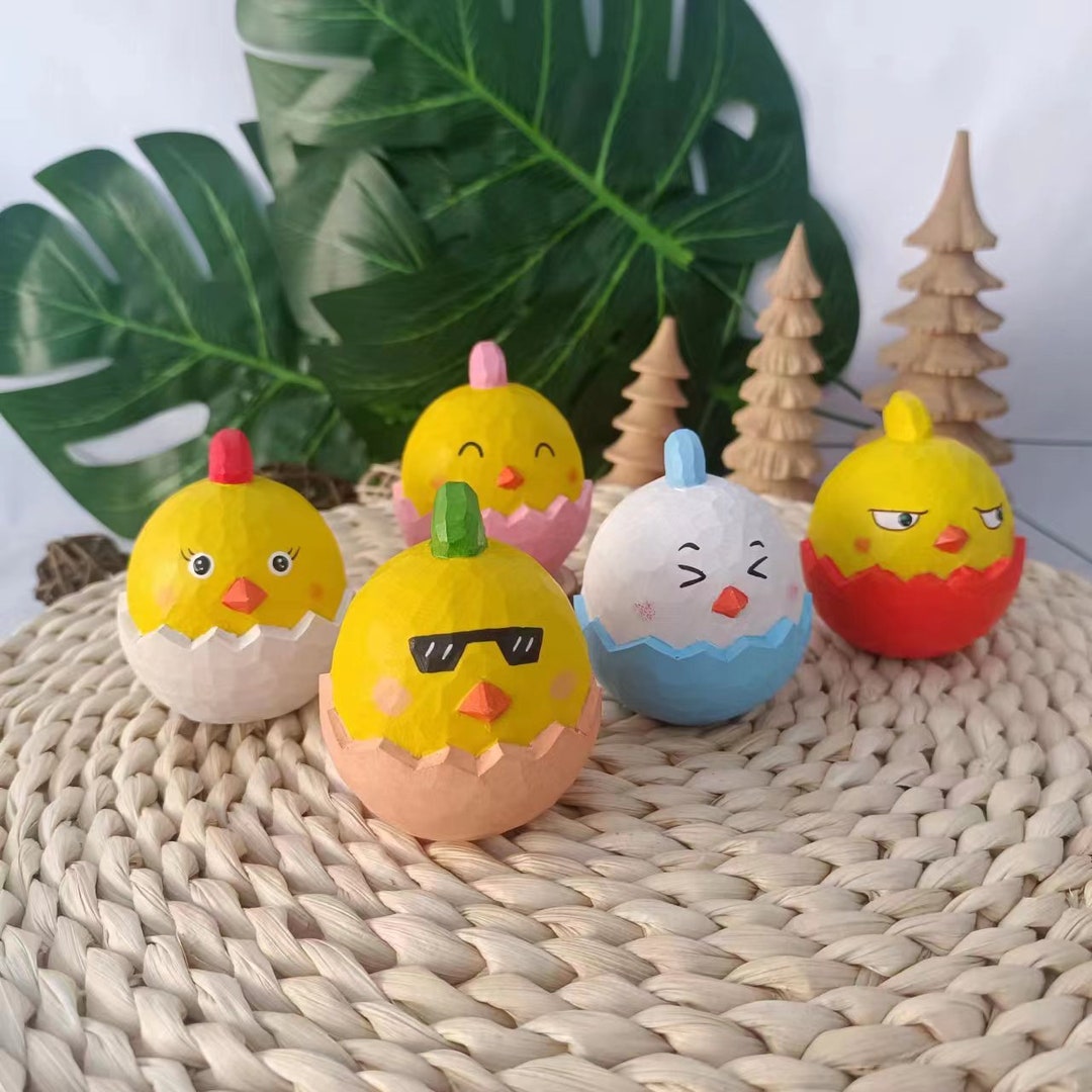 Handmade Wooden Carved Eggshell Chicken, Wooden Doll Ornament, Car ...