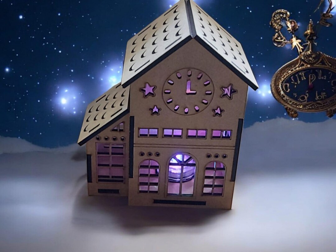 DIY, KIT, WOOD, Model Clock House , Light Up, Assemble, Laser Cut Out ...