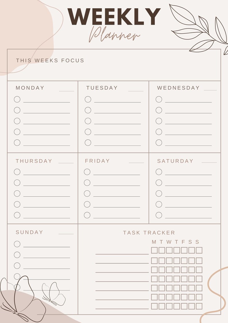 Digital Weekly Planner| Printable Weekly Task List PDF, A4 to Do List ...