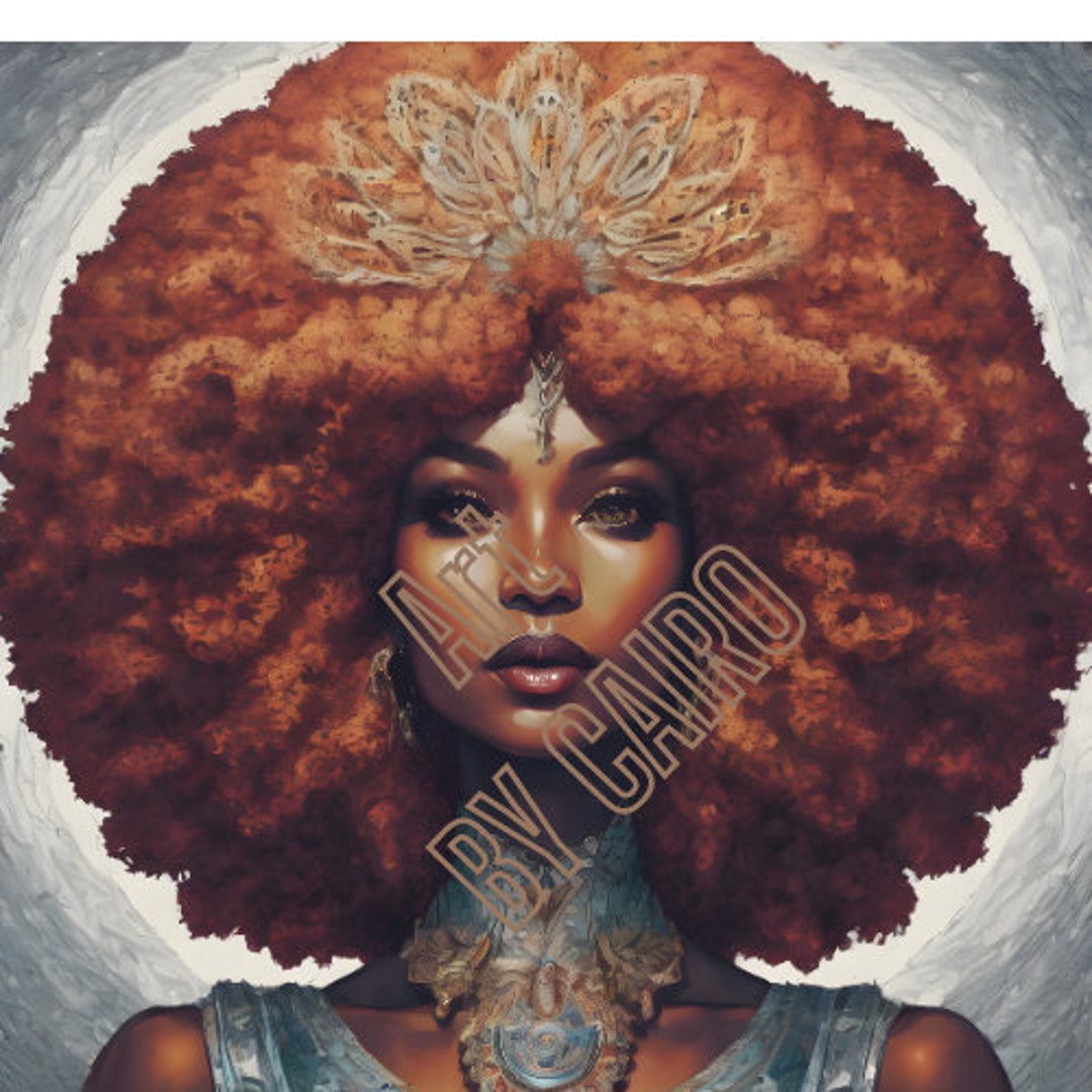 Fiery Wool Afro Hair Art Portrait Ice Blue Jewel Printable Piercing ...