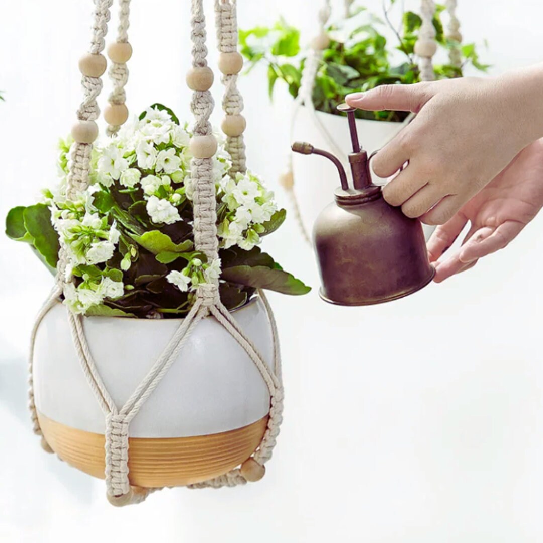 Handcrafted Macramé Knotted Rope Flower Pot Bohemian Style Hanging ...