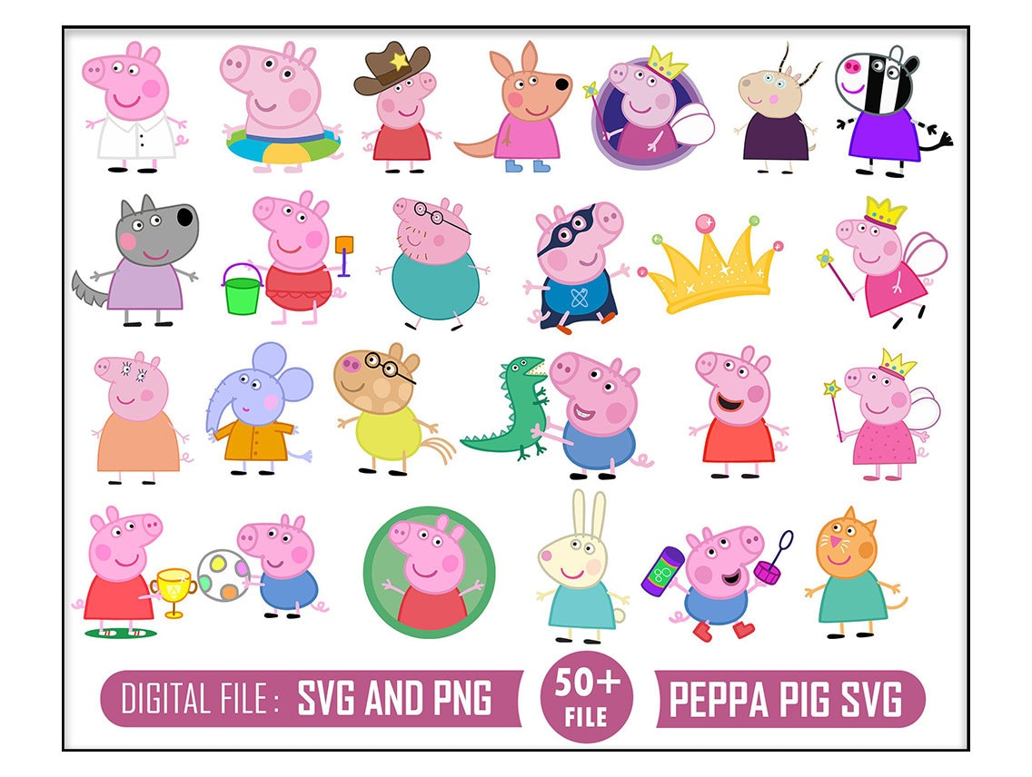 50 Peppa Pig SVG, Bundle Layered SVG, Layered and Instant Downloadable ...