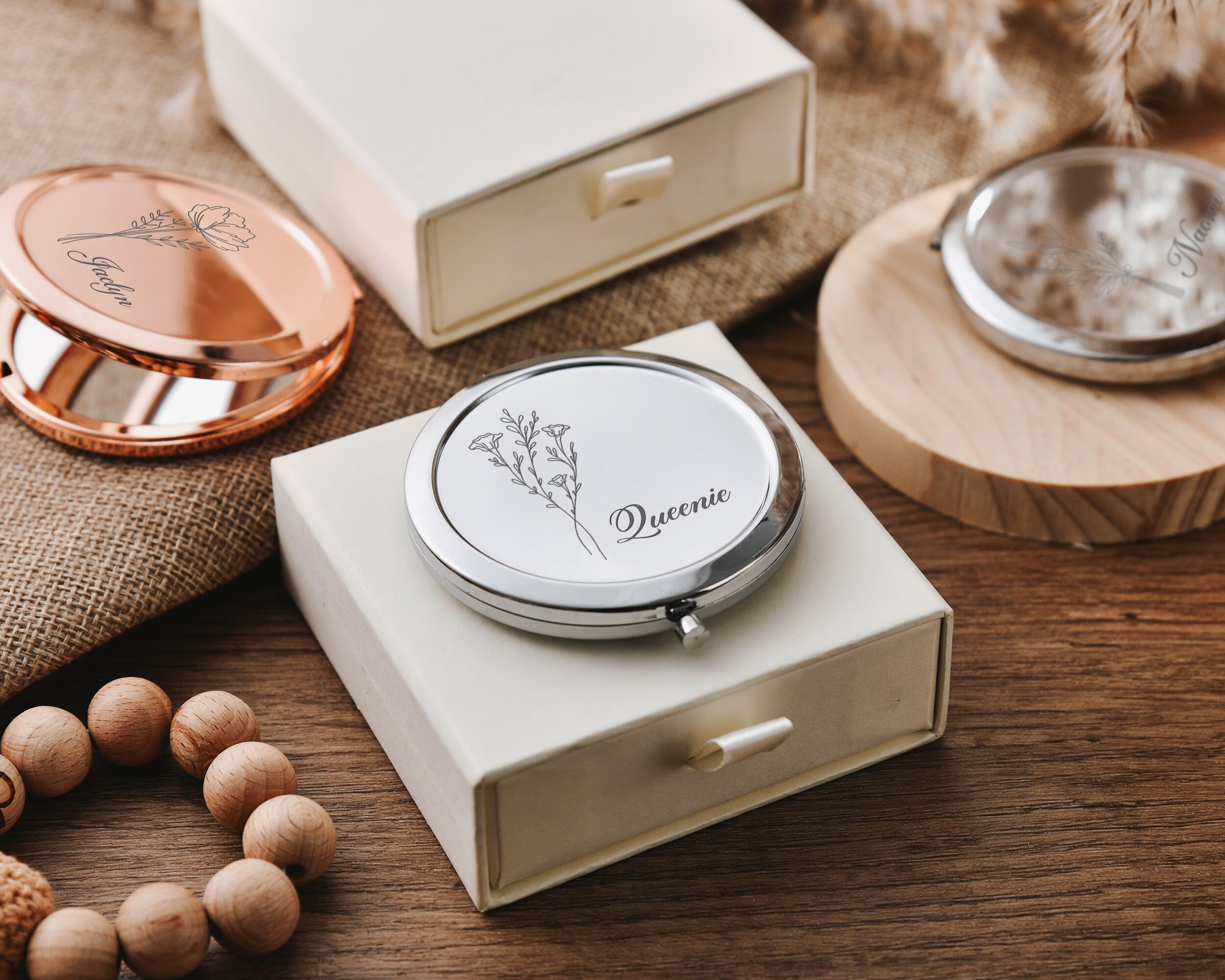 Delicate Engraved Compact Mirror Bridesmaid Gifts-customized Pocket ...