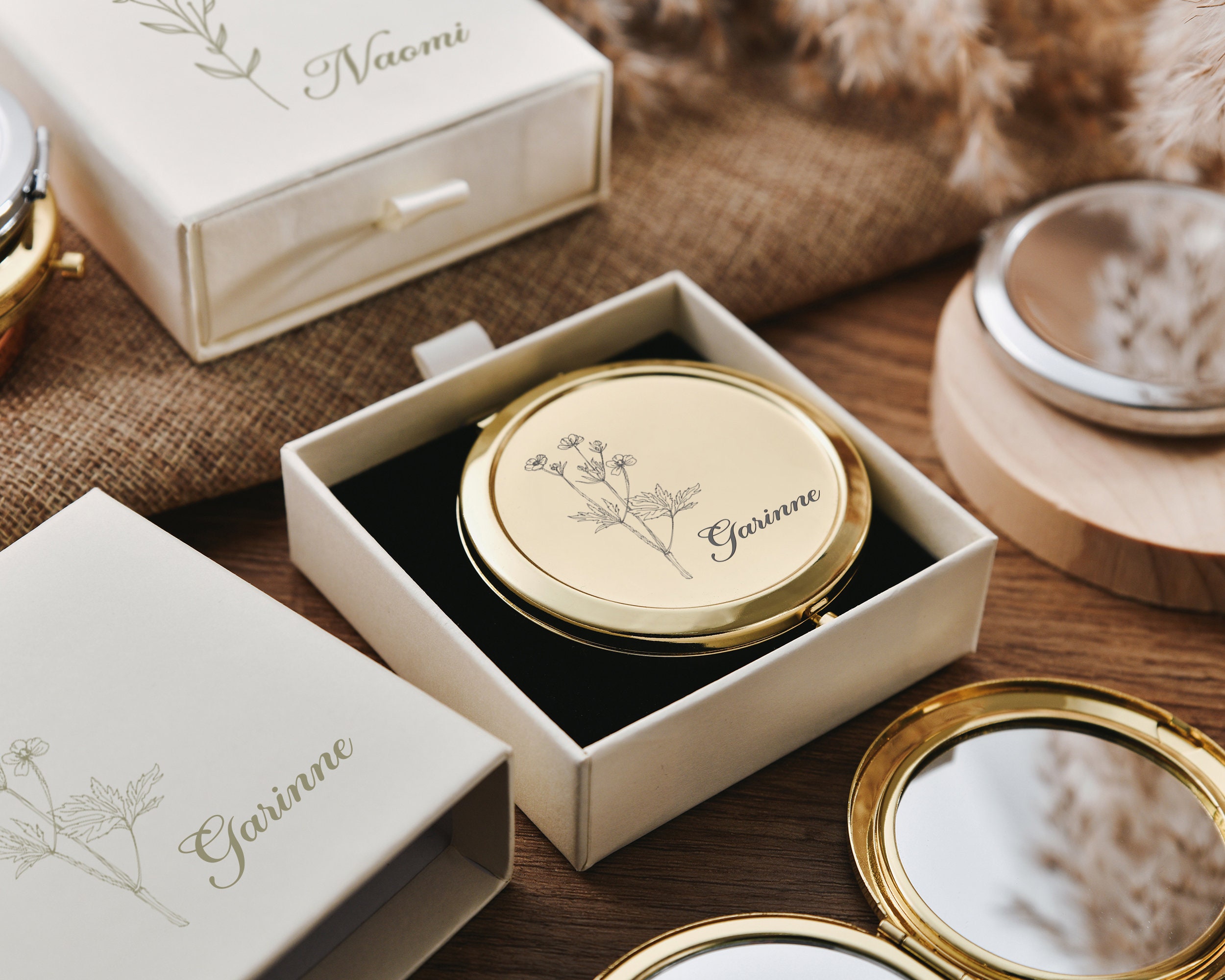 Delicate Engraved Compact Mirror Bridesmaid Gifts-customized Pocket ...