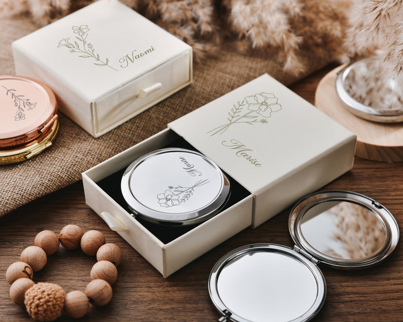 Delicate Engraved Compact Mirror Bridesmaid Gifts-customized Pocket ...