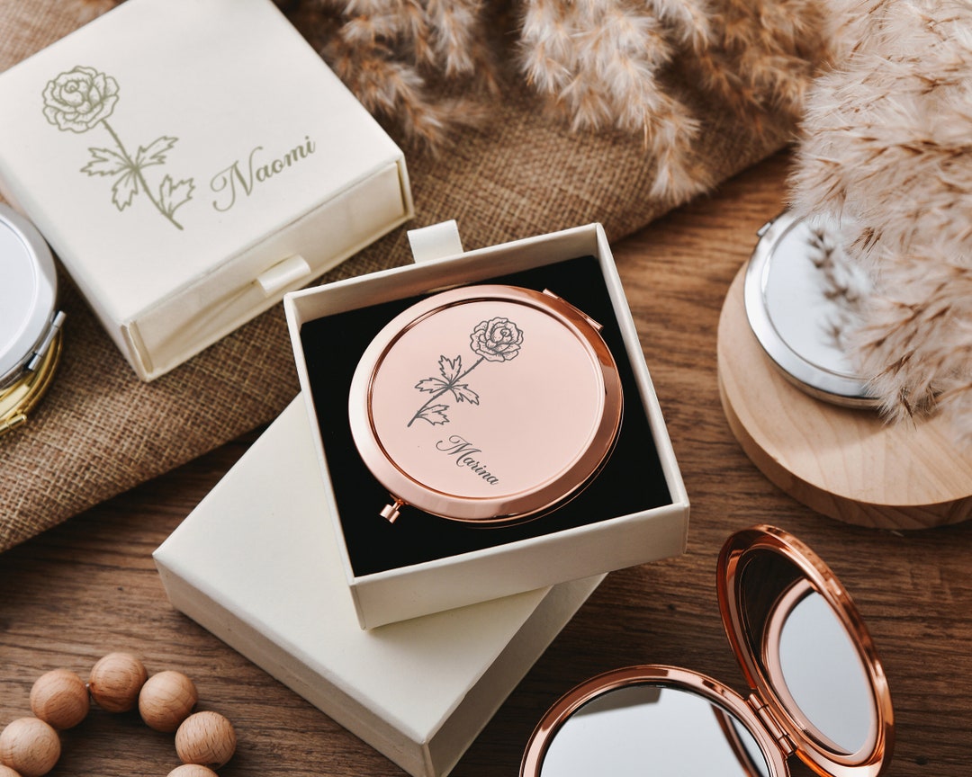 Delicate Engraved Compact Mirror Bridesmaid Gifts-customized Pocket ...
