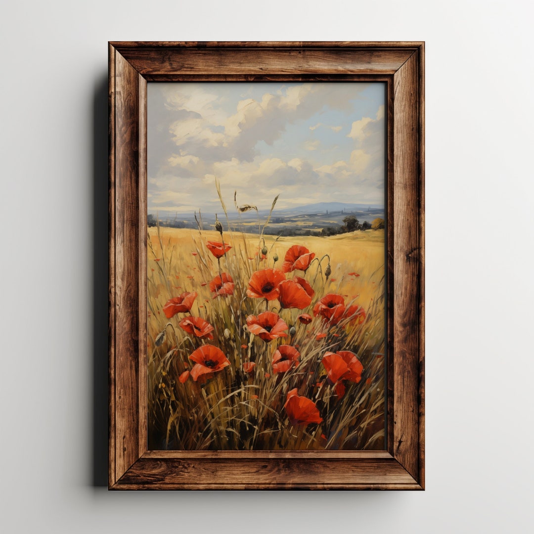 Vintage Poppy Field Print, Country Landscape Artwork, Digital Download ...