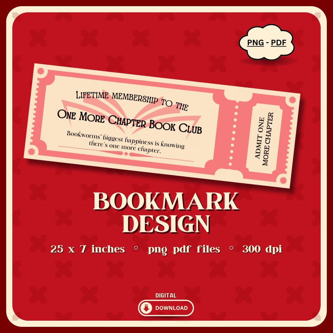 One More Chapter Book Club Bookmark, PNG, Bookmark Templates, Bookworm ...
