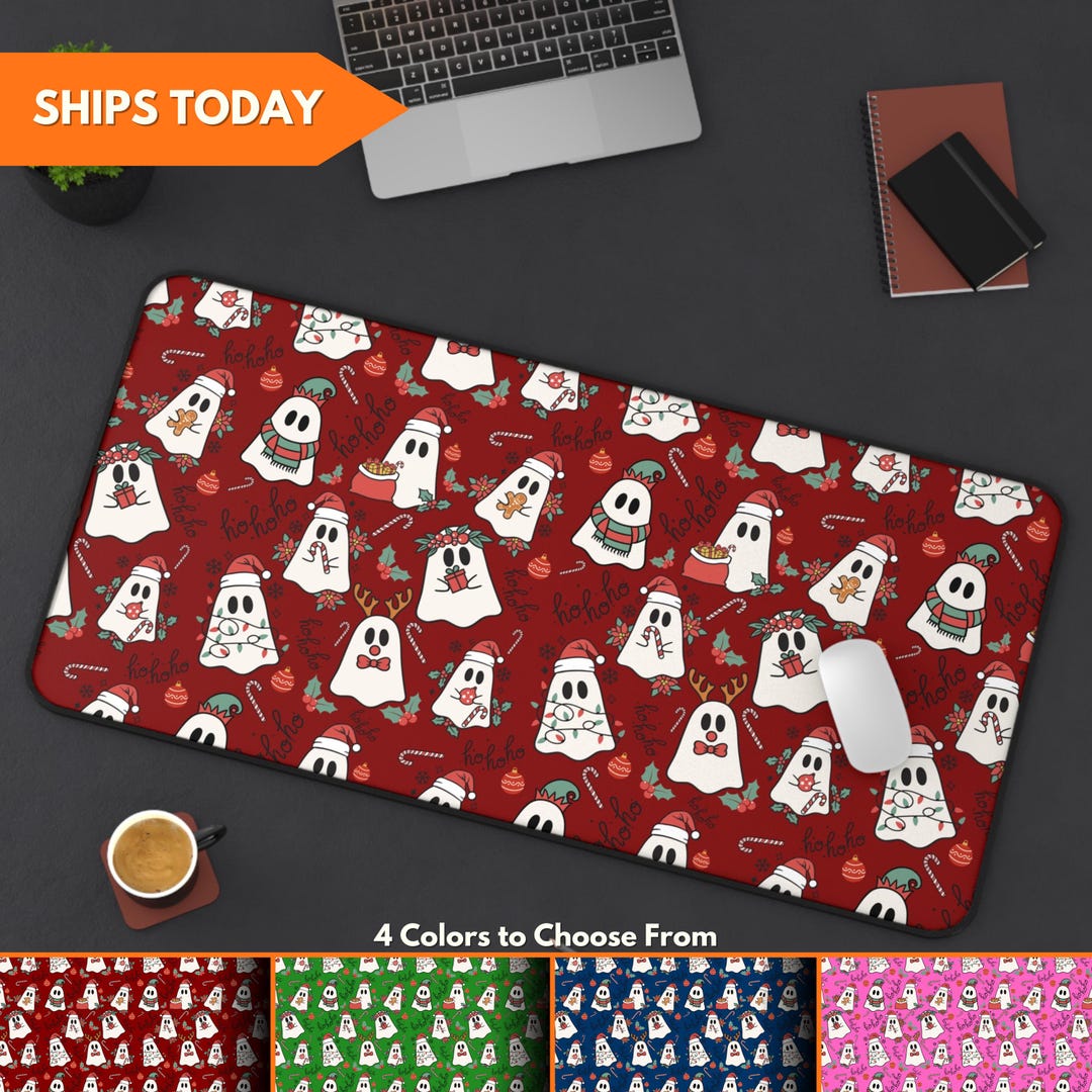 Cute Christmas Ghost Desk Mat, Holiday Pattern Gaming Mouse Pad ...